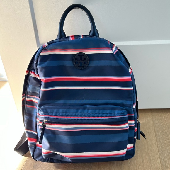 Tory Burch | Bags | Tory Burch Navy Canyon Stripe Ella Nylon Backpack ...